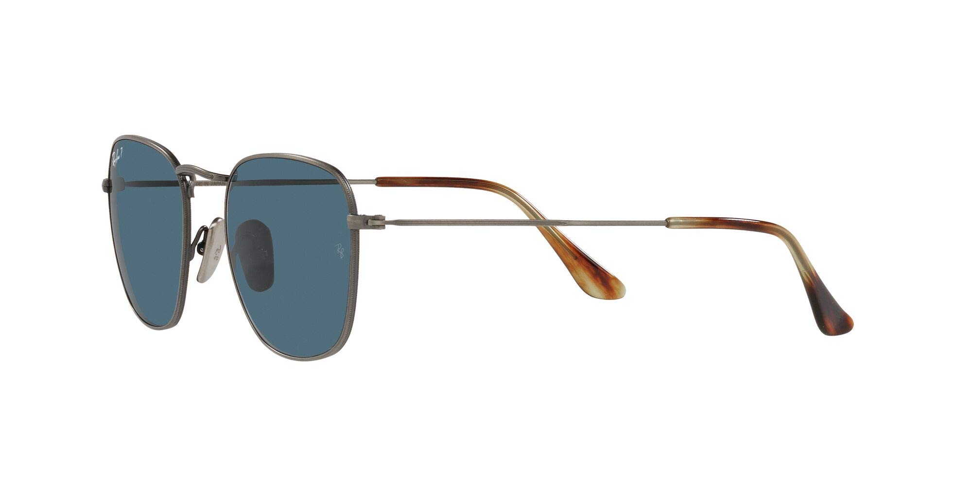 Ray-Ban Men's RB8157 Frank Titanium Square Sunglasses, Demigloss Gunmetal/Blue/Gold Mirrored Polarized, 51 mm
