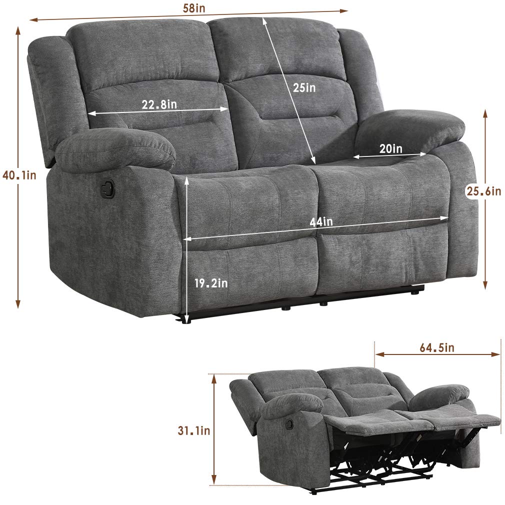 FDW Recliner Sofa Set Sectional Sofa for Living Room Home Theater Seating Reclining Couch Sofa Manual Recliner Motion for Home Furniture (Grey, Love Seat)