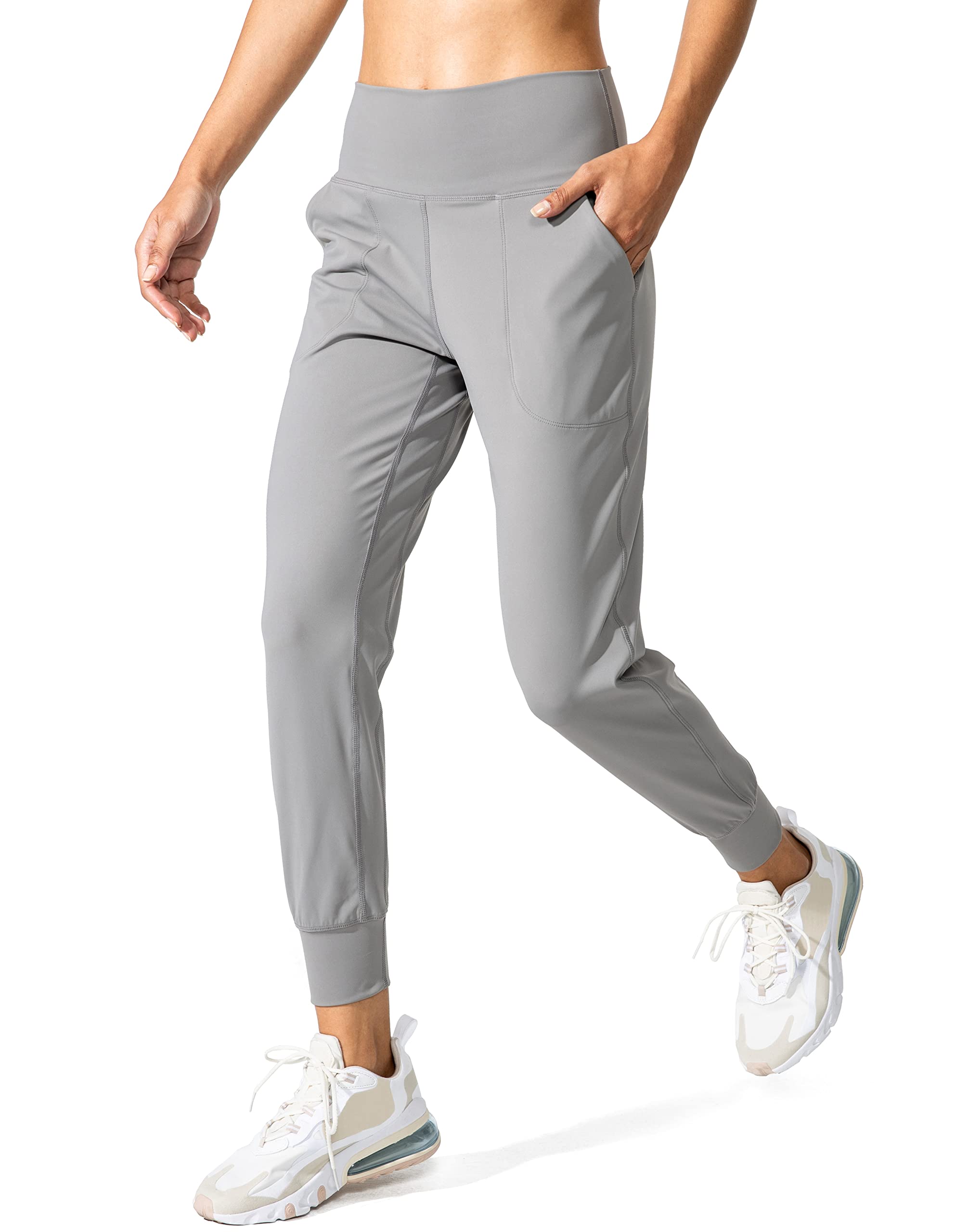 G Gradual Women's Joggers High Waisted Yoga Pants with Pockets Loose Leggings for Women Workout, Athletic, Lounge (Light Grey, Small)