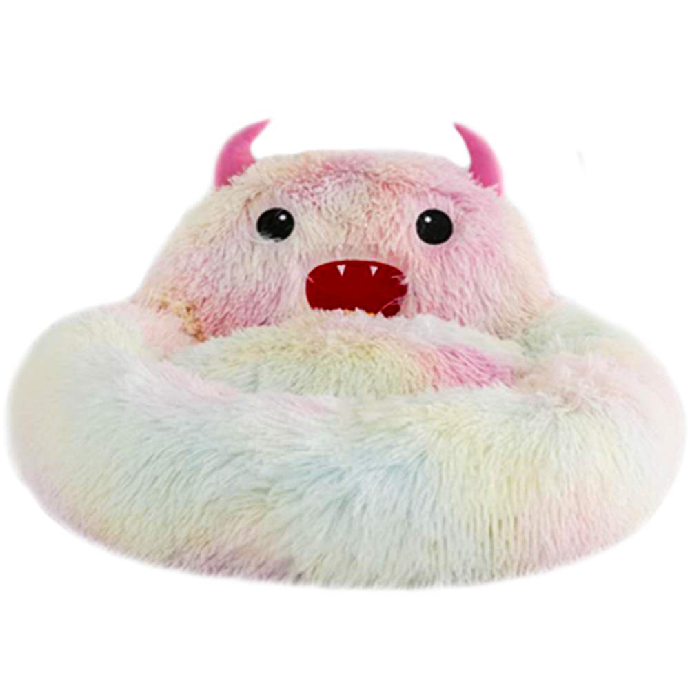 Pearlead Pet Bed Soft Donut Cuddler Nest Warm Plush Dog Cat Cushion Bed Durable Round Monster Shaped Pet Bed for Dogs & Cats Anti-Slip Soft Shaggy Warm for Winter Rainbow M-Diameter 23.62 "