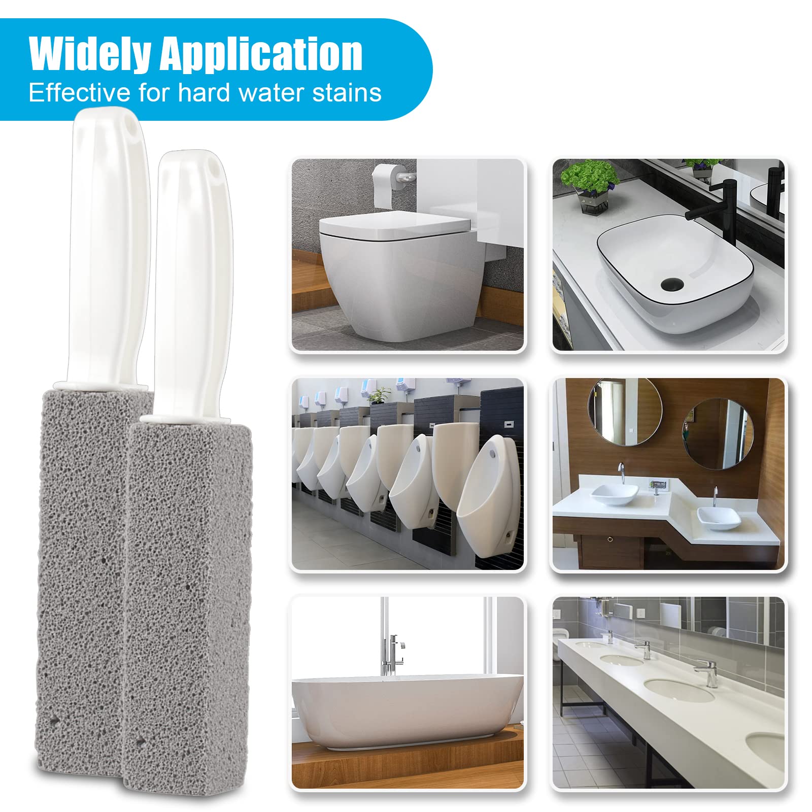 Pumice Stone Toilet Bowl Cleaner with Handle - Pumice Stone for Toilet Cleaning - Stain Remover - Also Cleans Limescale, Hard Water Rings, Tiles, Iron and Rust, Household Cleaning 4 Pack