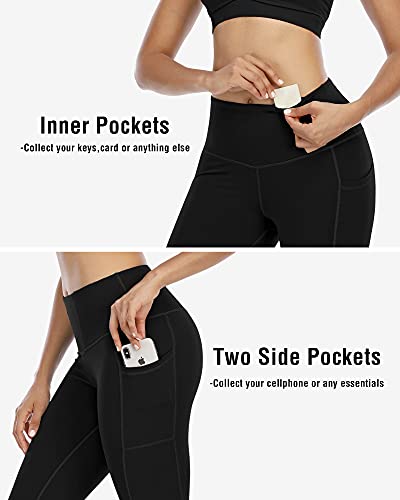 CHRLEISURE Fleece Lined Leggings Women with Pockets - Winter Warm Thermal Thick Tights High Waisted Yoga Pants(Black, XL)