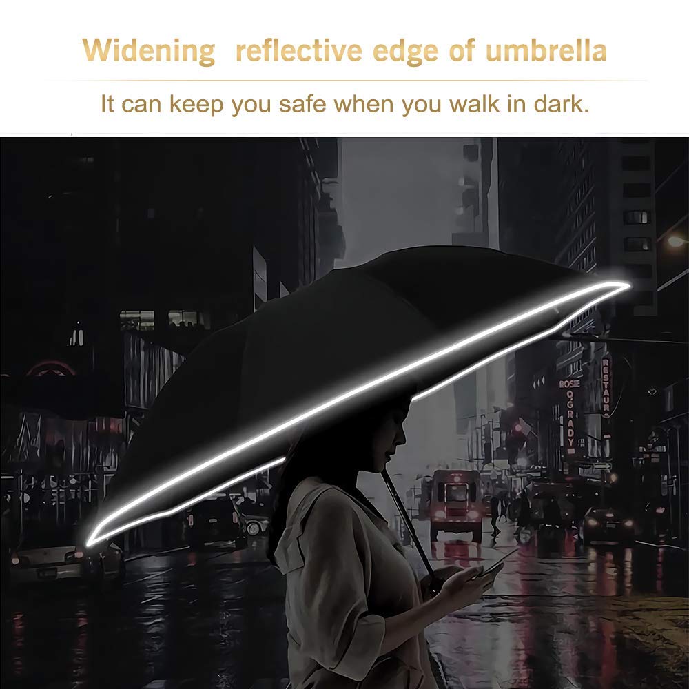 Bodyguard Inverted Umbrella Large Windproof Umbrellas for Rain Sun Travel Umbrella Compact with Reflective Stripe, Gray-46 INCH