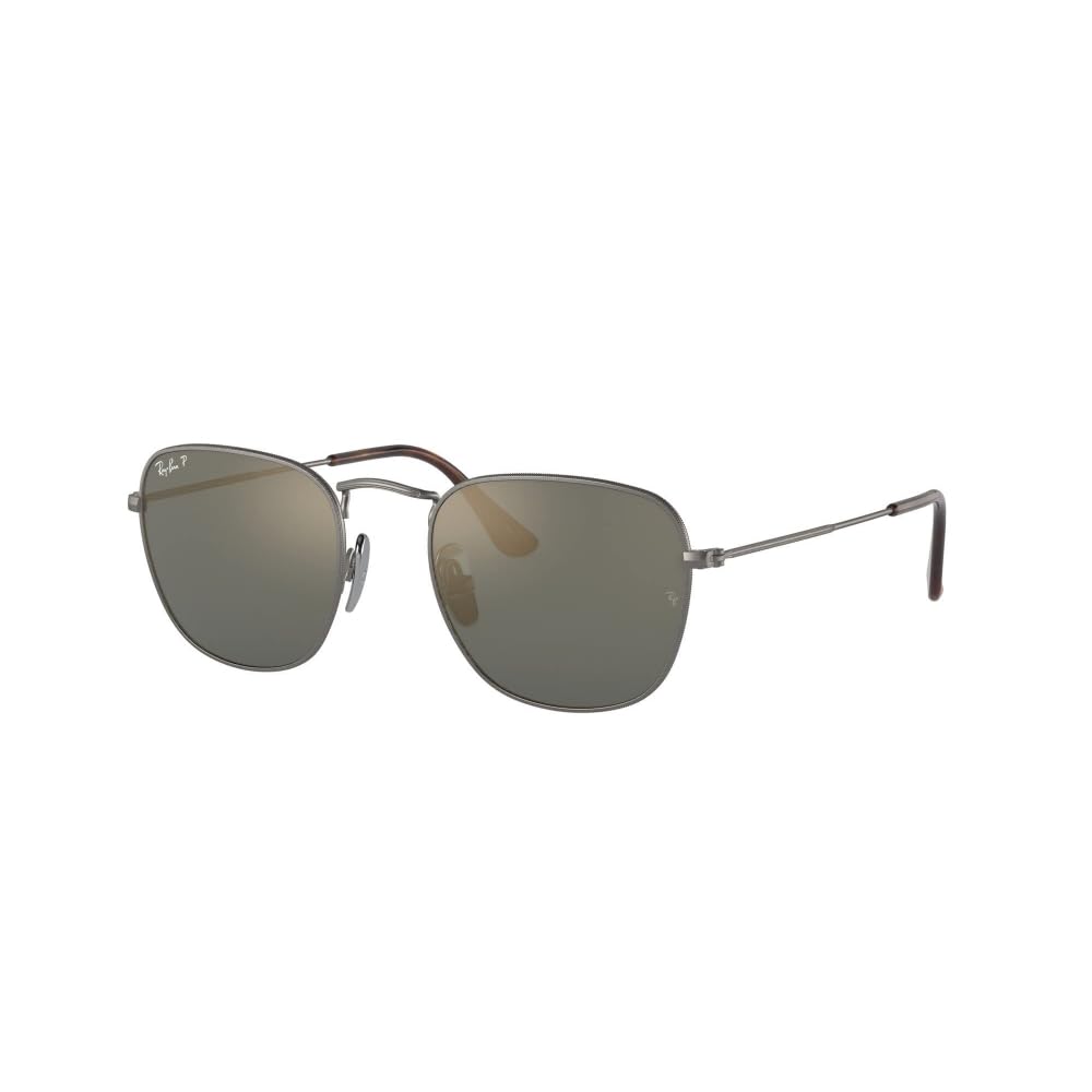 Ray-Ban Men's RB8157 Frank Titanium Square Sunglasses, Demigloss Gunmetal/Blue/Gold Mirrored Polarized, 51 mm