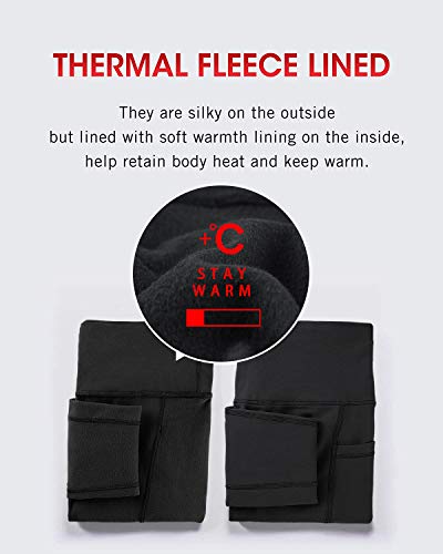CHRLEISURE Fleece Lined Leggings Women with Pockets - Winter Warm Thermal Thick Tights High Waisted Yoga Pants(Black, XL)