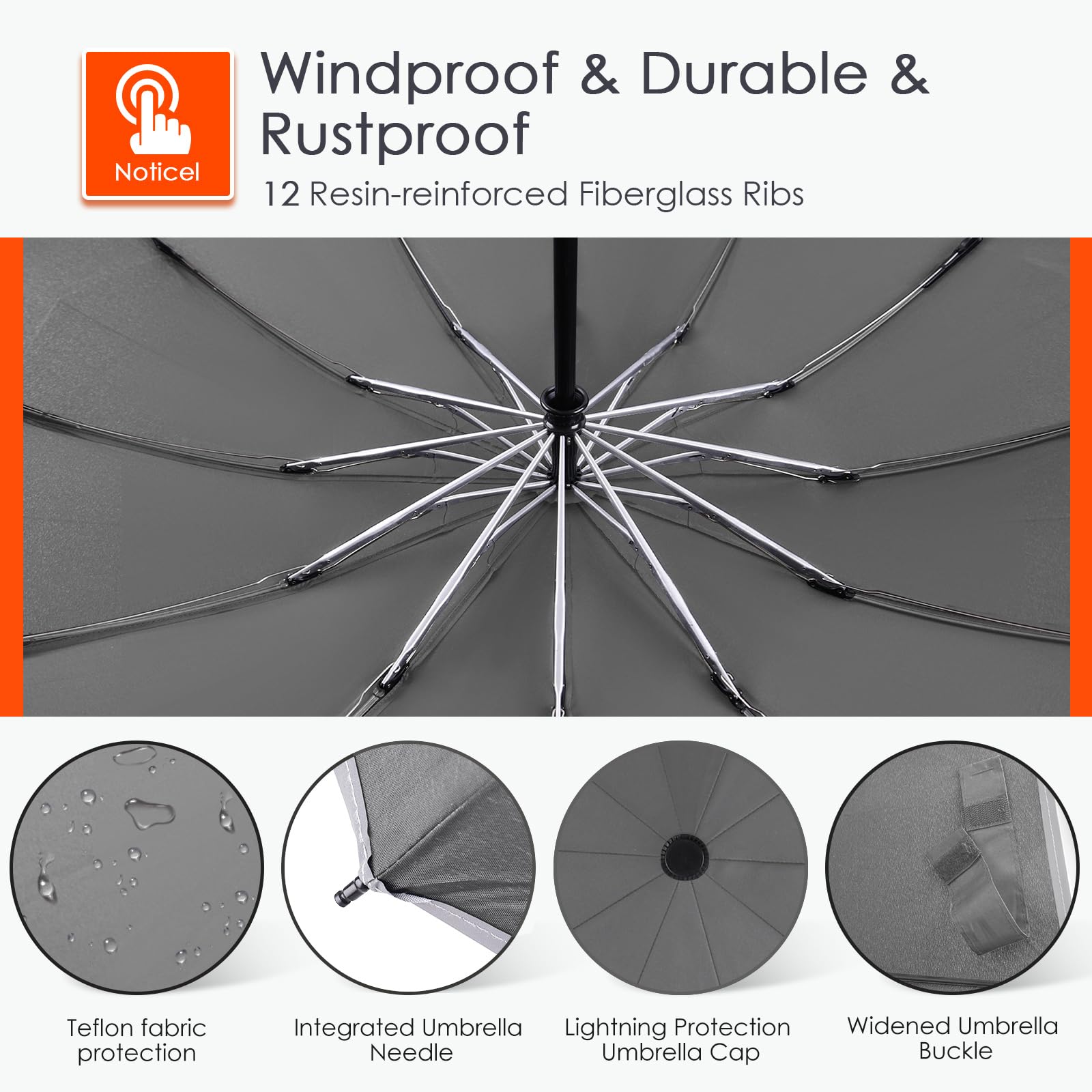 Bodyguard Inverted Umbrella Large Windproof Umbrellas for Rain Sun Travel Umbrella Compact with Reflective Stripe, Gray-46 INCH