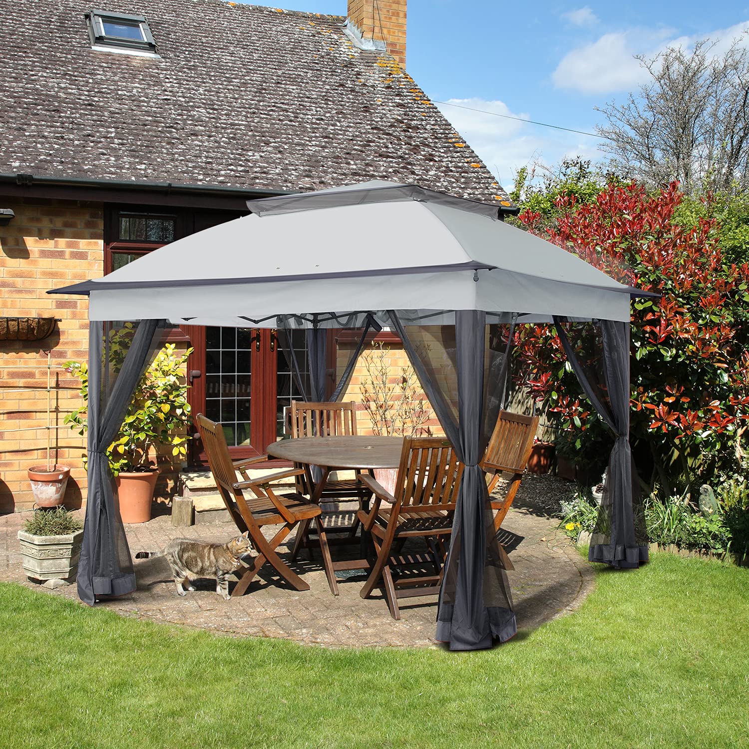 COOS BAY 11x11 Pop-Up Instant Gazebo Tent with Mosquito Netting Outdoor Canopy Shelter with 121 Square Feet of Shade (Gray)