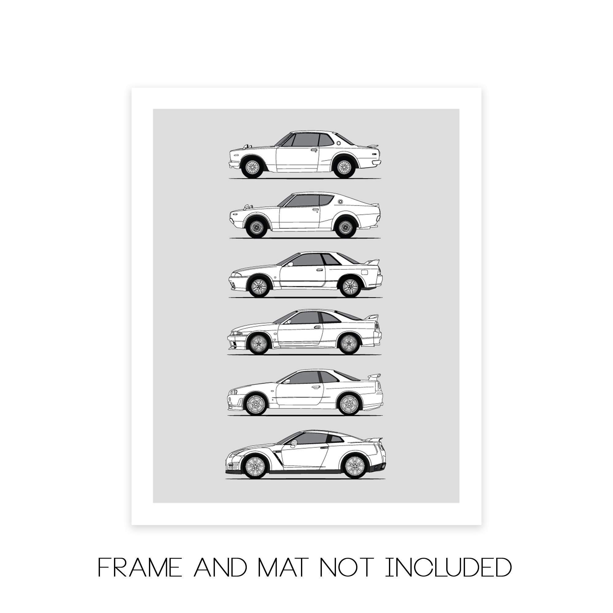 Idea Network History of Nissan Skyline GT-R Generations Print (Wall Art Handmade of the History Evolution Skyline KPGC10, KPGC110, R32, R33, R34, R35) (8x10" Print (Unframed), Satin Paper)