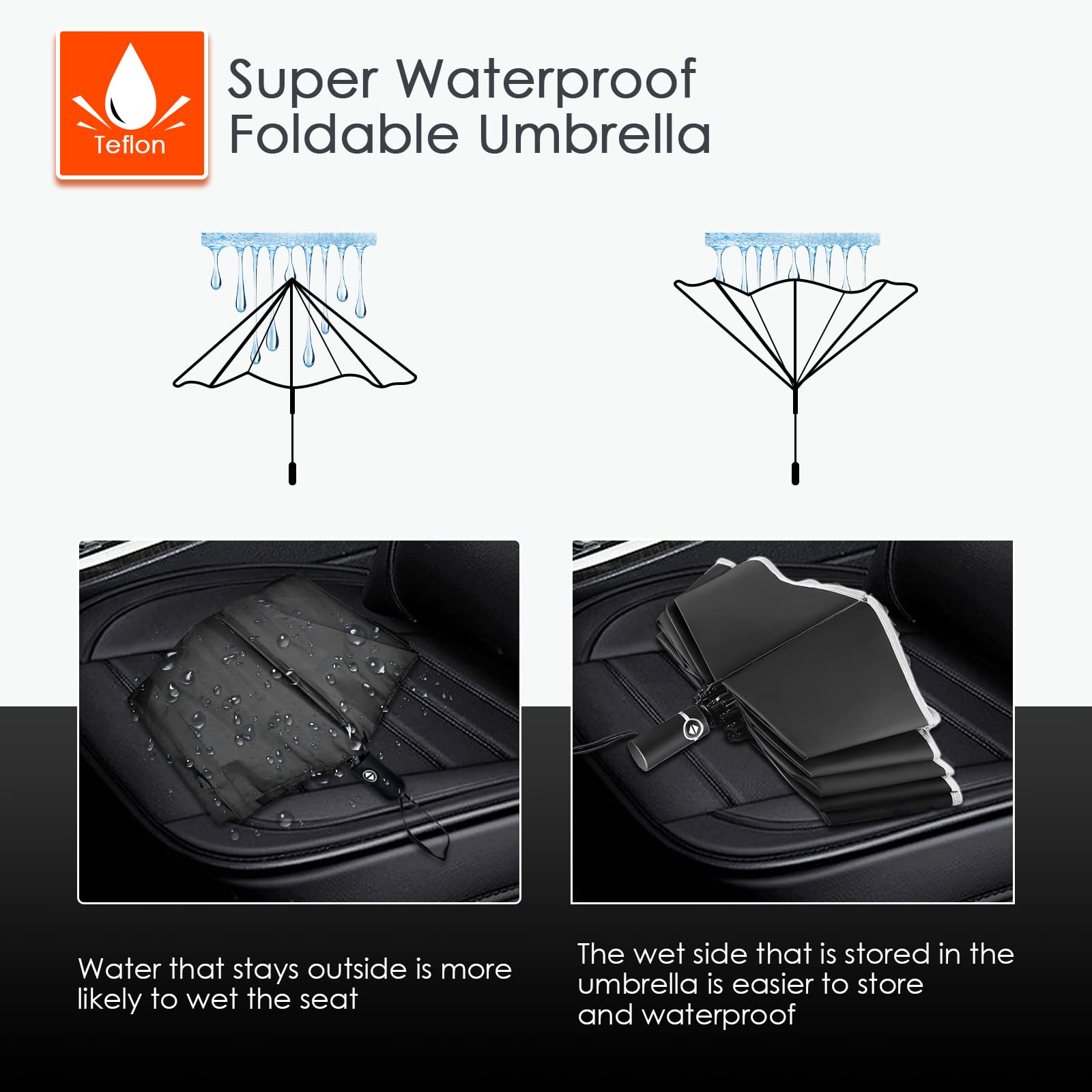 Bodyguard Inverted Umbrella Large Windproof Umbrellas for Rain Sun Travel Umbrella Compact with Reflective Stripe, Gray-46 INCH