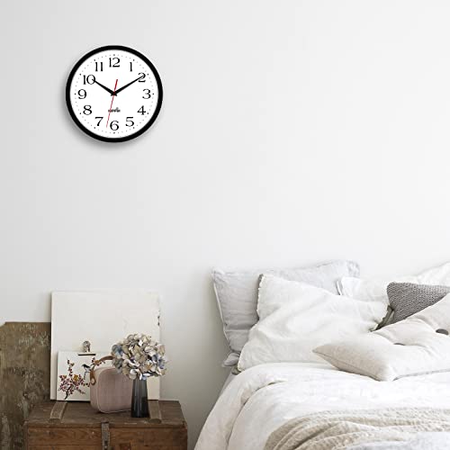 HIPPIH 2 Pack Silent Wall Clock, 10 Inch Non Ticking Quiet Digital Sweep Decorative Battery Operated Wall Clocks for Living Room Bedroom Kitchen School Office Decor, Black