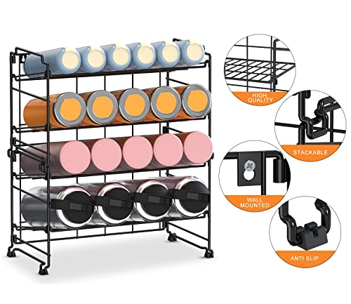 Kcysta Water Bottle Organizer, 4 Tier Adjustable Water Bottle Holder, Stackable Bottle Organizer, Water Bottle Storage for Countertop, Cabinet, Black