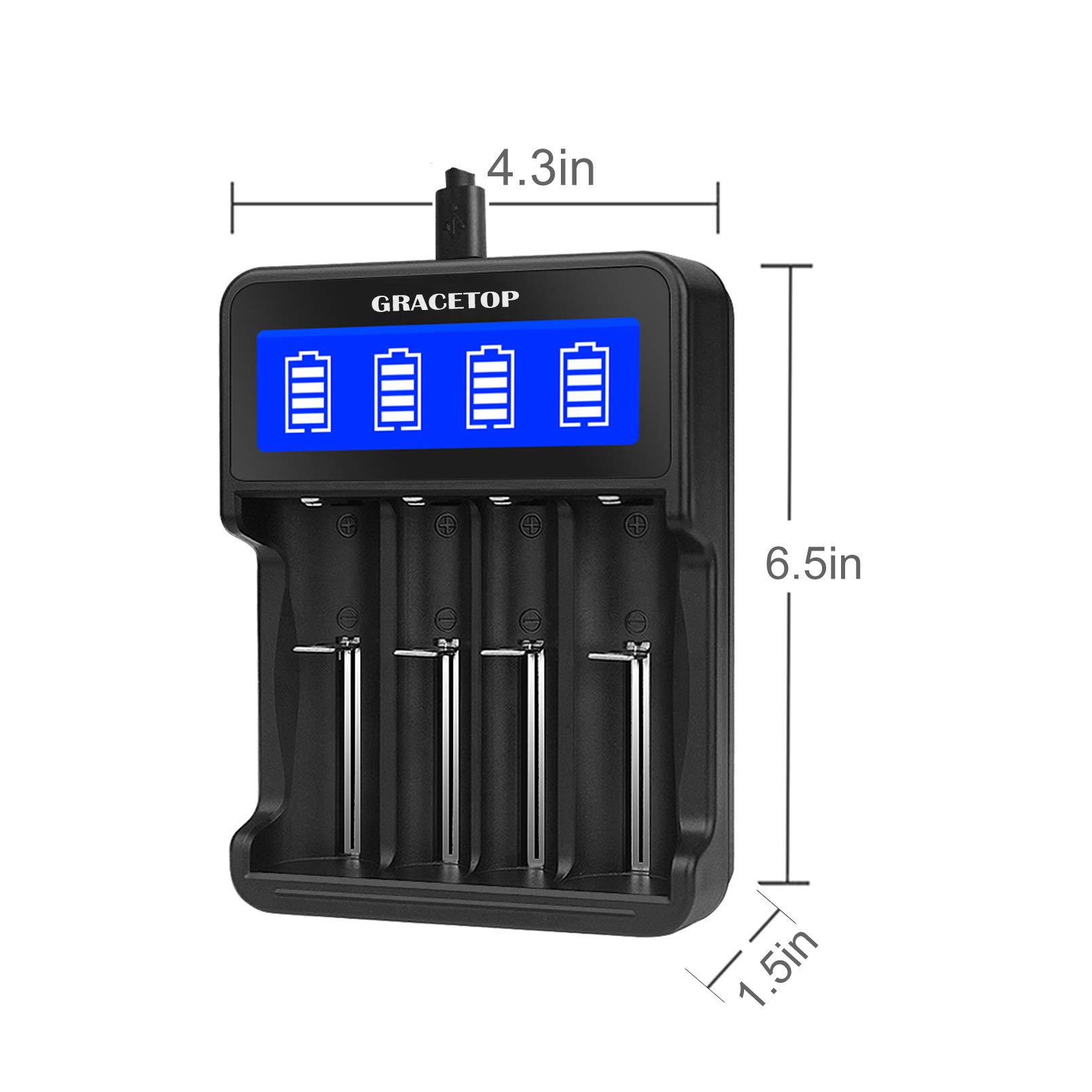 Battery Charger 4 Bay LCD Display for 3.7V/1.2V Rechargeable Battery for Li-ion Batteries