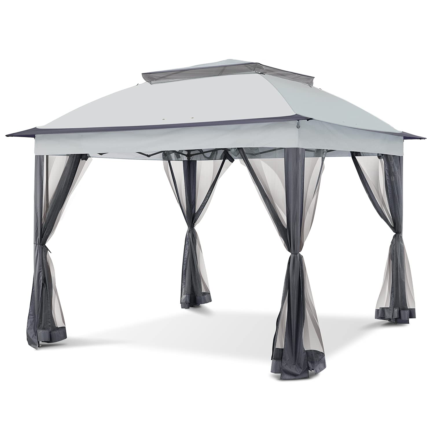 COOS BAY 11x11 Pop-Up Instant Gazebo Tent with Mosquito Netting Outdoor Canopy Shelter with 121 Square Feet of Shade (Gray)