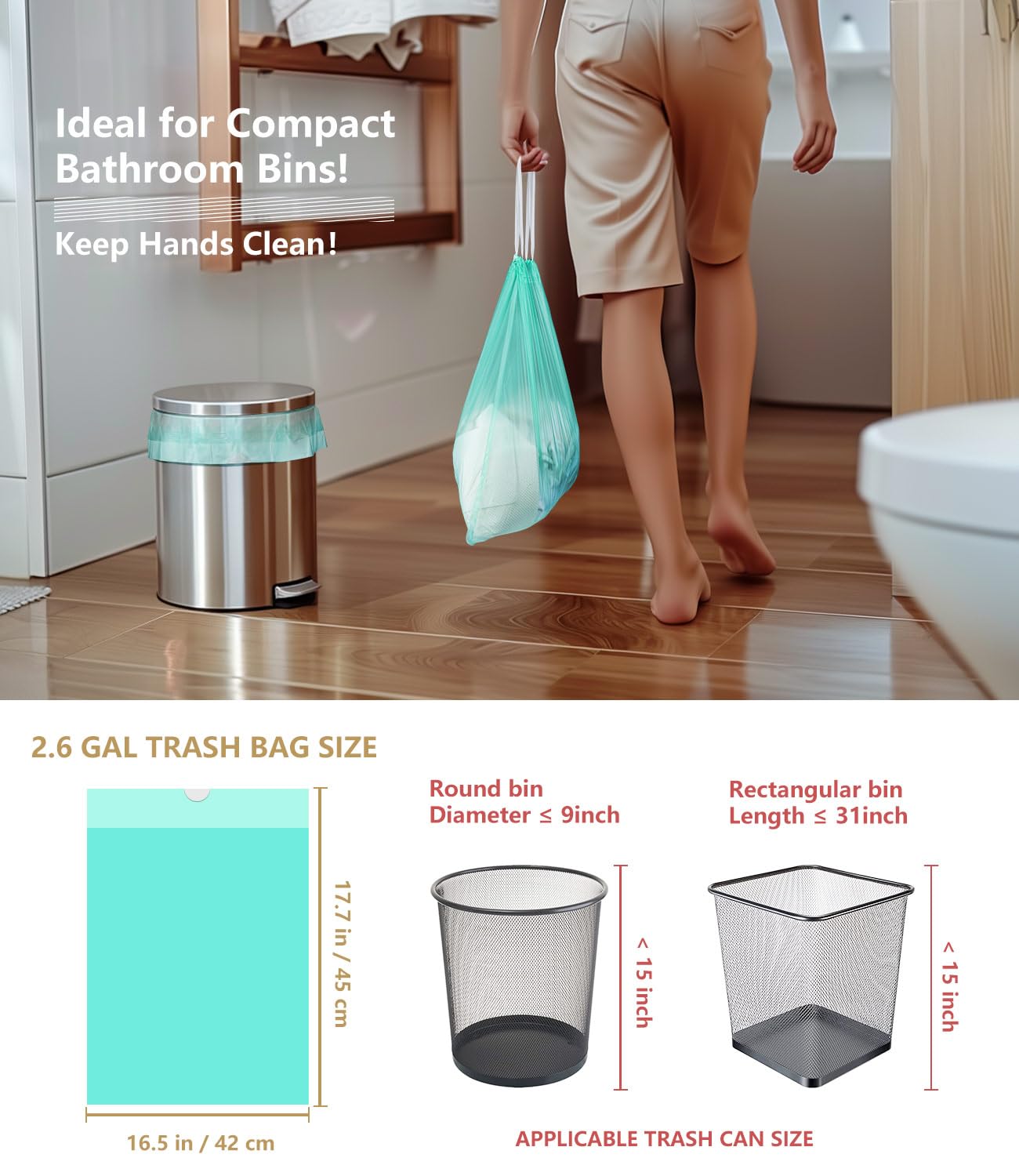 AYOTEE 3 Gallon Trash Bags with Drawstring, Biodegradable 2.6 Gallon Compostable Garbage Bags (125 Counts), Compostable Small Trash Bag,Small Garbage Bag for Bathroom，Bedroom, Kitchen