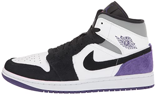 Nike Men's Air Jordan 1 Mid Se Court Purple Suede, White/Court Purple/Black, 8.5