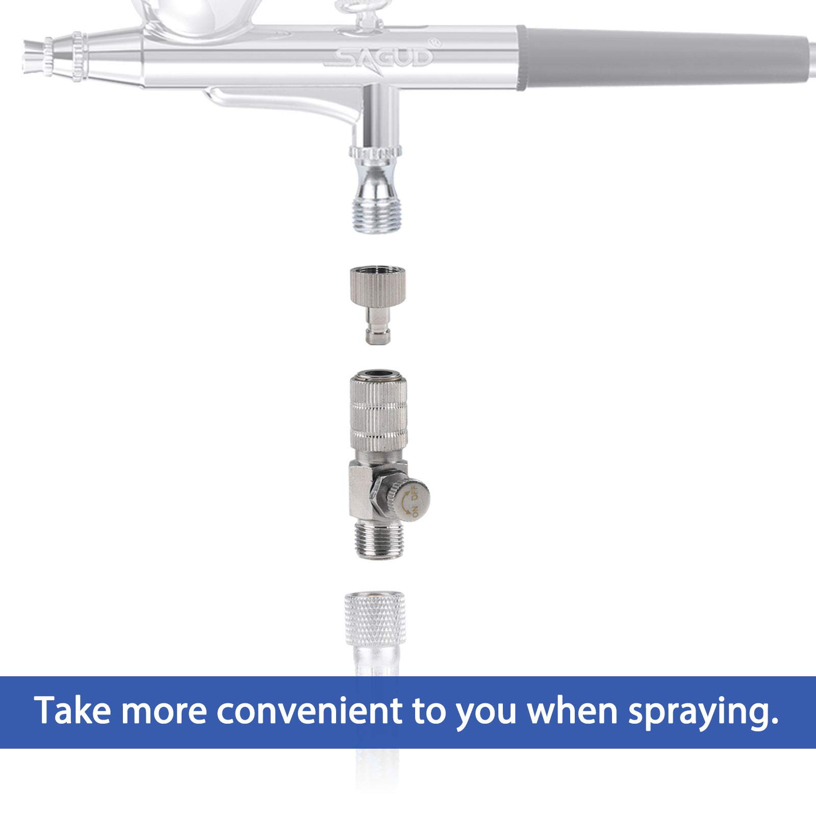 SAGUD Airbrush Quick Release Disconnect Coupler Adapter Kit with Adjustment Valve, Extra 4 Female Fitting & Extra 5 O-Ring Kit, 1/8 Male -1/8 Female Hose Connections