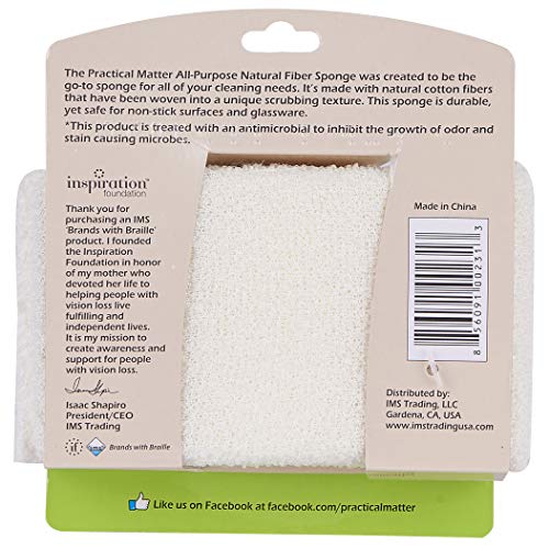 Practical Matter Kitchen Sponge, Organic Cotton Fiber All-Purpose Dish Sponges for Washing Dishes and Cleaning All Surfaces, Durable Non Scratch Scrub, 6 Count Value Pack