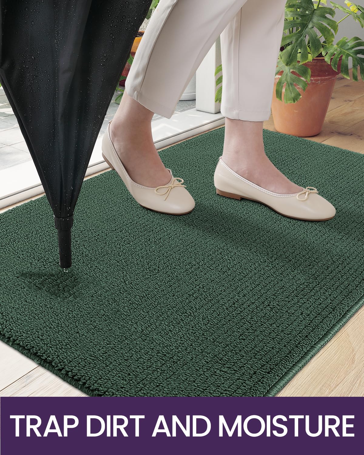 DEXI Door Mat Entryway Doormat Front Entrance Non-Slip Low Profile Washable for Inside Entry 23.5"x35.5",Sea Green