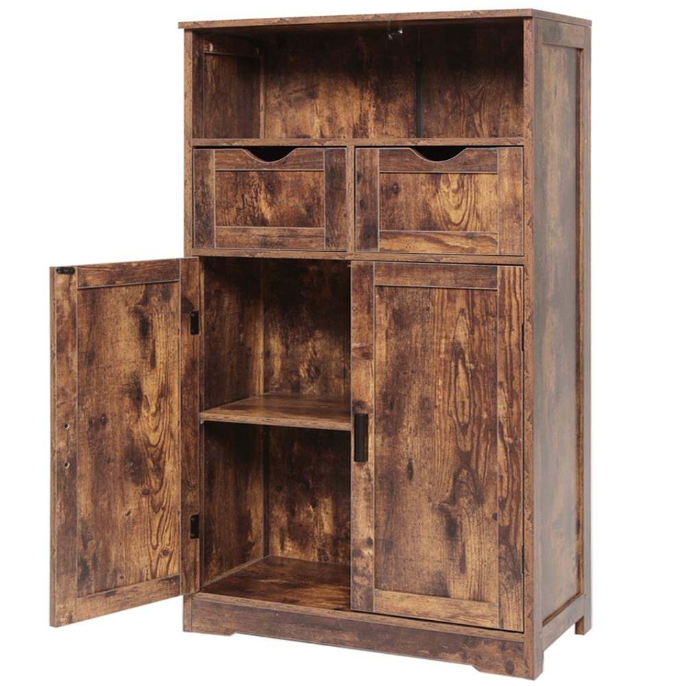 Iwell Mid Century TV Stand & Large Storage Cabinet with 2 Drawers & 2 Shelf Set, Sideboard Cupboard with Double Door, Boho Cocktail Table for Living Room, Bedroom, Kitchen, Home Office, Rustic
