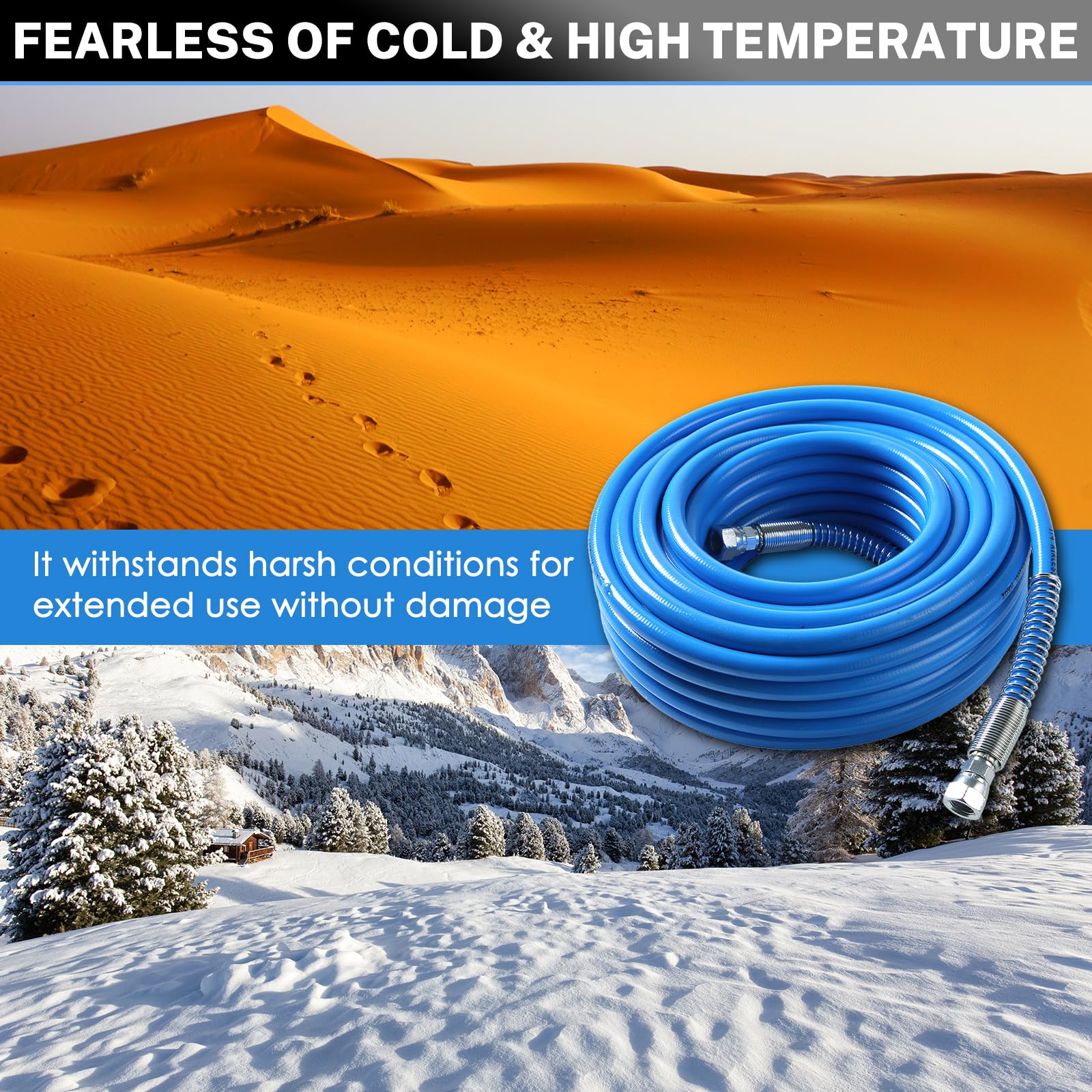 NATGAI 100FT High Pressure Airless Paint Sprayer Hose, 1/4 inch Airless Paint Hose 3300PSI Flexible Fiber Tube (100ft)