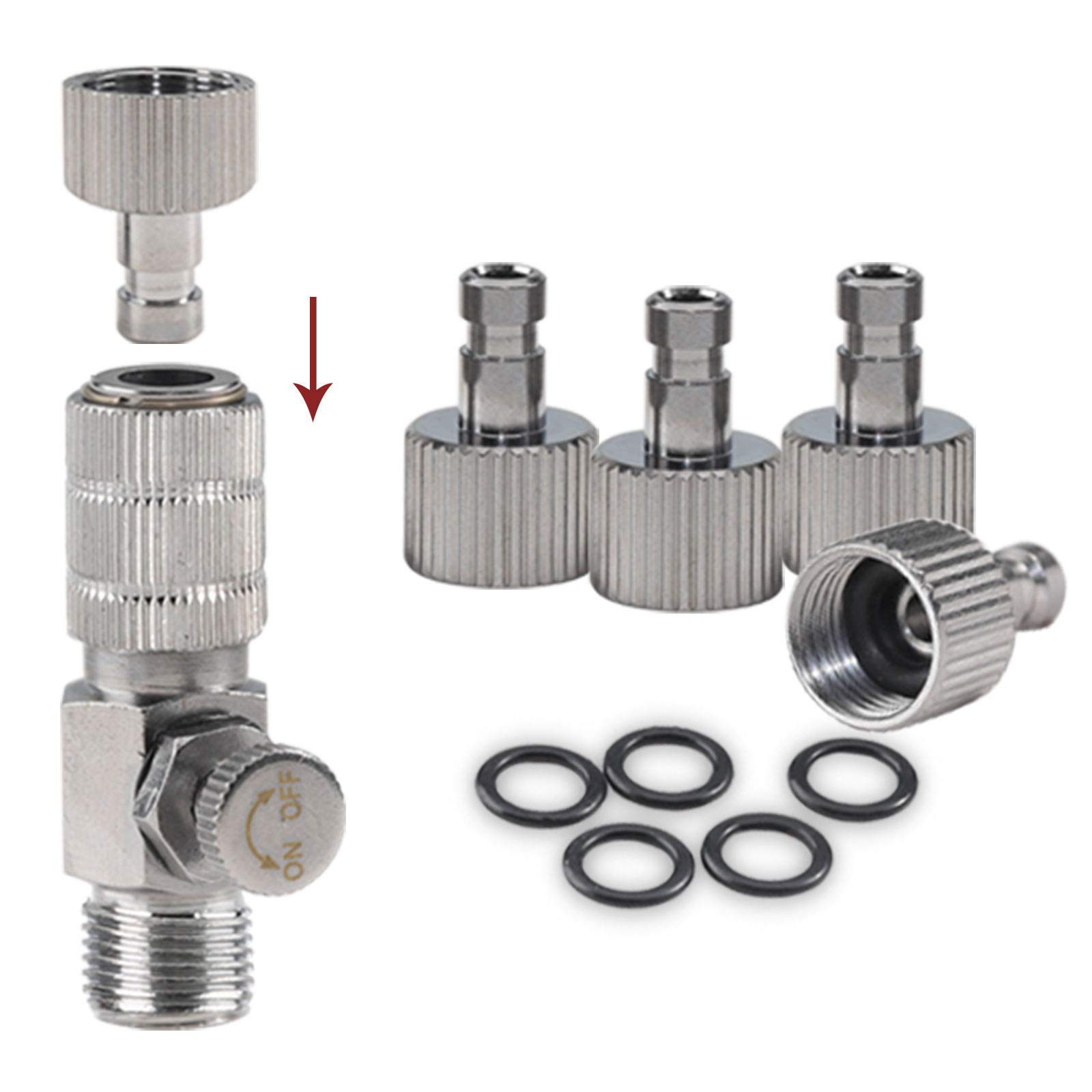 SAGUD Airbrush Quick Release Disconnect Coupler Adapter Kit with Adjustment Valve, Extra 4 Female Fitting & Extra 5 O-Ring Kit, 1/8 Male -1/8 Female Hose Connections