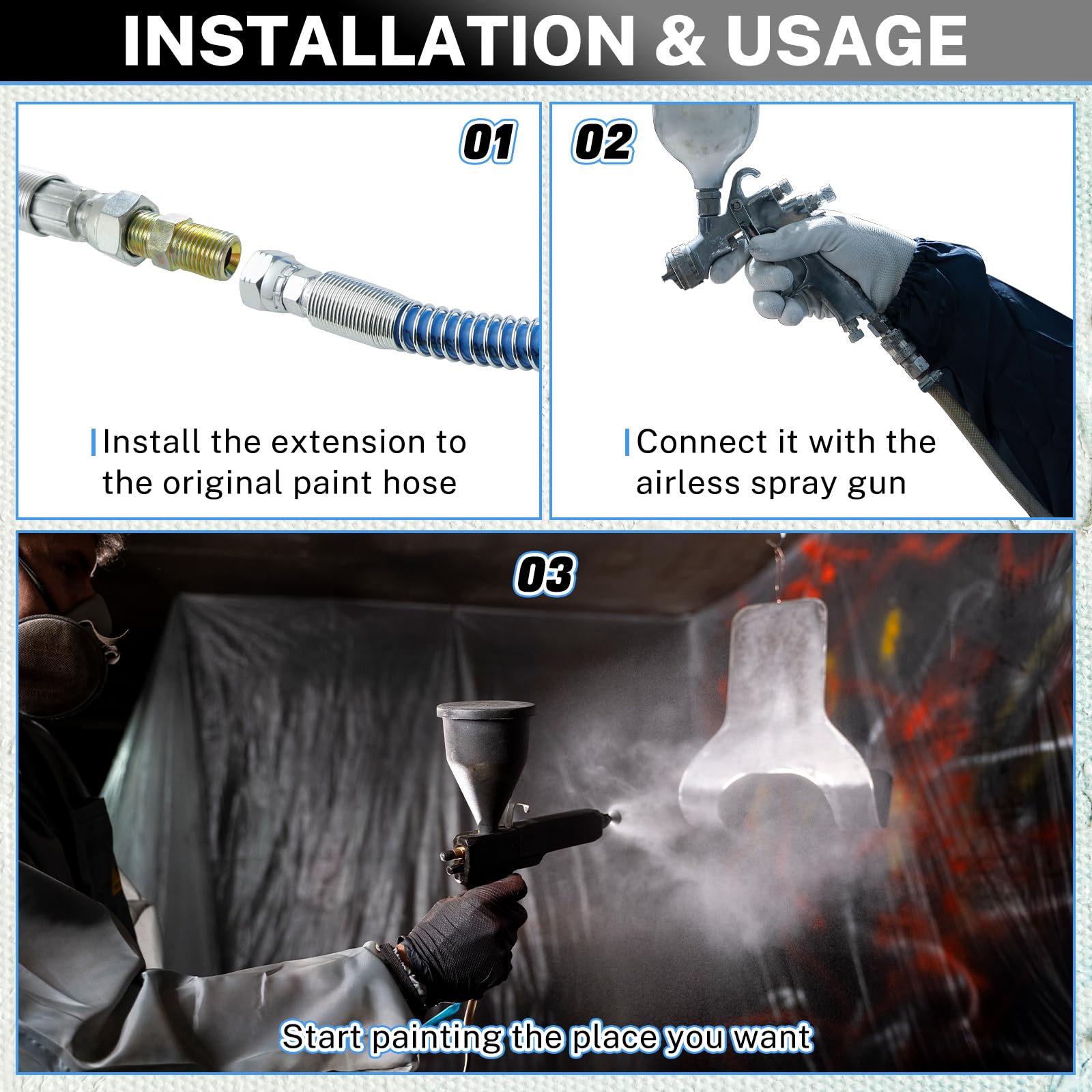 NATGAI 100FT High Pressure Airless Paint Sprayer Hose, 1/4 inch Airless Paint Hose 3300PSI Flexible Fiber Tube (100ft)