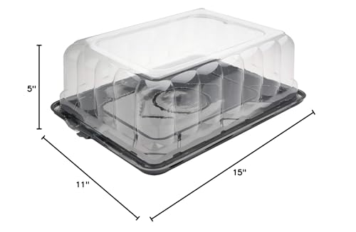 Pactive YQSB500RSTAB Clear Rose-Dome Rectangular Plastic Bakery Container with Black Base, 15 Inch x 11 Inch x 5 Inch High - Pack of 5