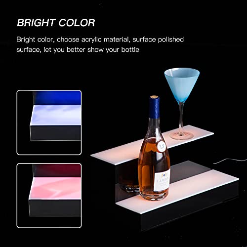 SUNCOO LED Lighted Liquor Bottle Display 16 Inch 2 Step Illuminated Bar Bottle Shelf 2 Tier Cimmercial Home Bar Bottle Display Drinks Lighting Shelves Home Bar Lighting with Remote Control