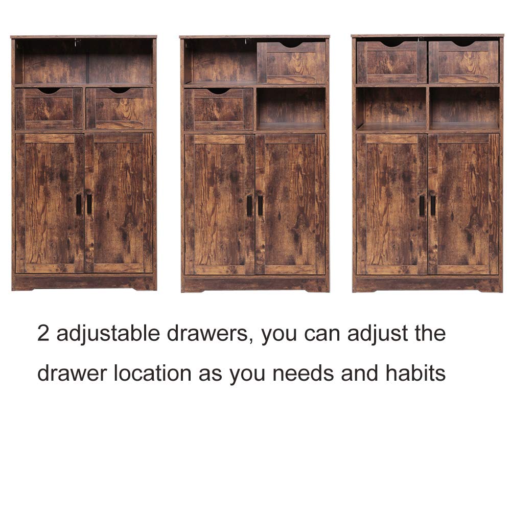 Iwell Mid Century TV Stand & Large Storage Cabinet with 2 Drawers & 2 Shelf Set, Sideboard Cupboard with Double Door, Boho Cocktail Table for Living Room, Bedroom, Kitchen, Home Office, Rustic
