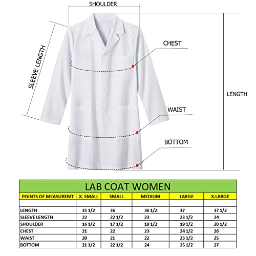 TALVANIA Women's Lab Coat White Long Sleeve Coats Cotton Laboratory Uniform Doctor Nurse Coat (Large)
