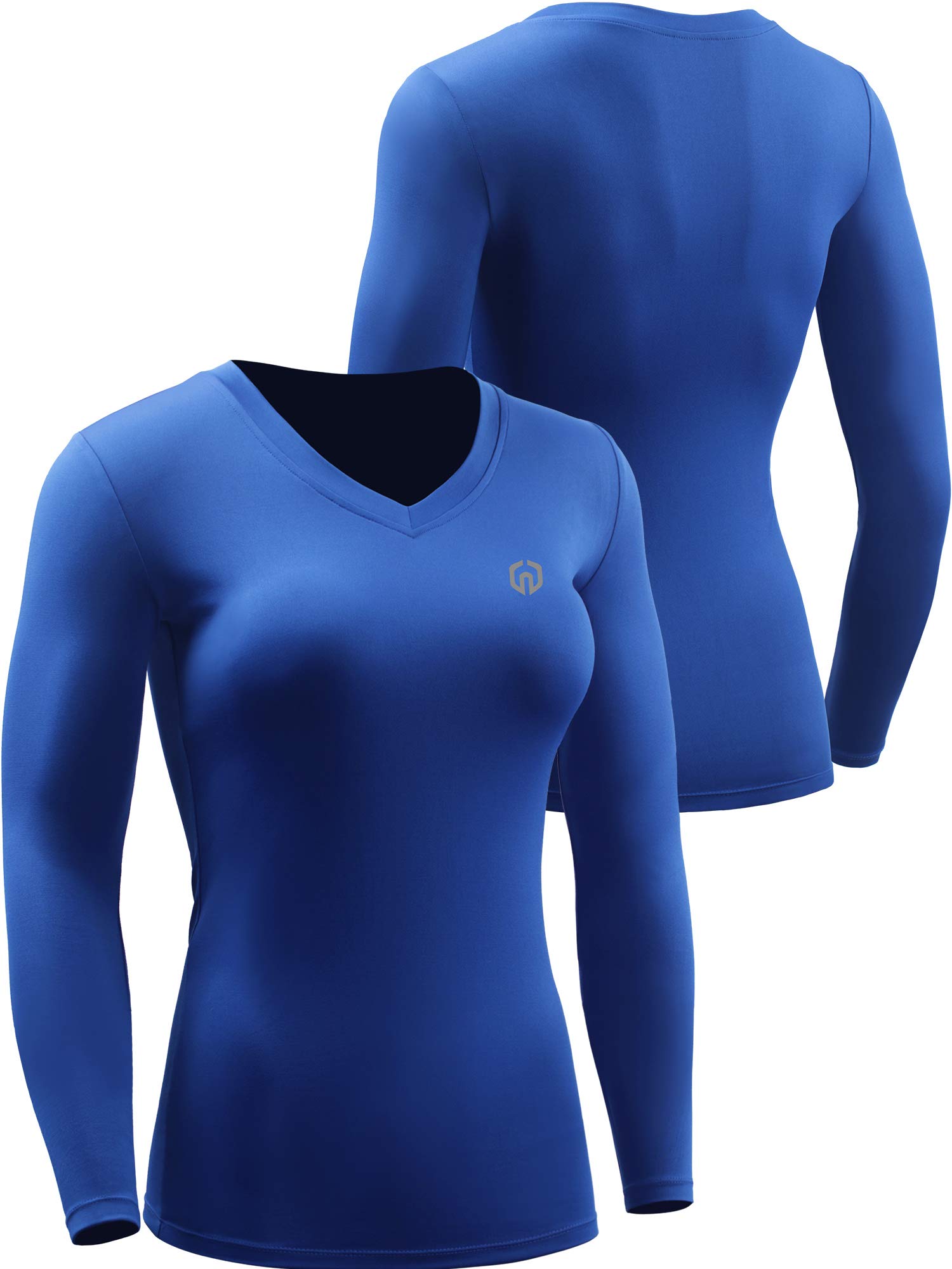 NELEUS Women's 3 Pack Compression Shirts Long Sleeve Yoga Athletic Running Shirts,V-Neck,Black/Blue/White,M