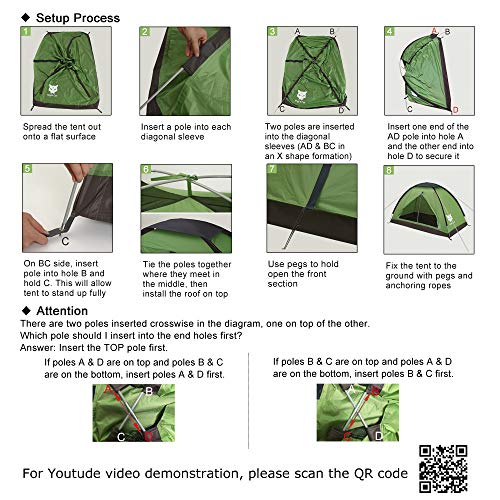 Night Cat Backpacking Tent for 1 2 People Camping Tent for Adults Scouts Kids Waterproof Roomy Lightweight Compact with Carrying Bag