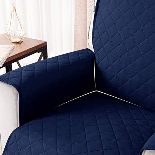 CHUN YI Recliner Chair Cover Reversible Small Recliner Slipcover for Dogs Seat Width to 25 Inch Washable Recliner Chair Protector with Elastic Adjustable Strap for Kids and Pets (Small, Navy)