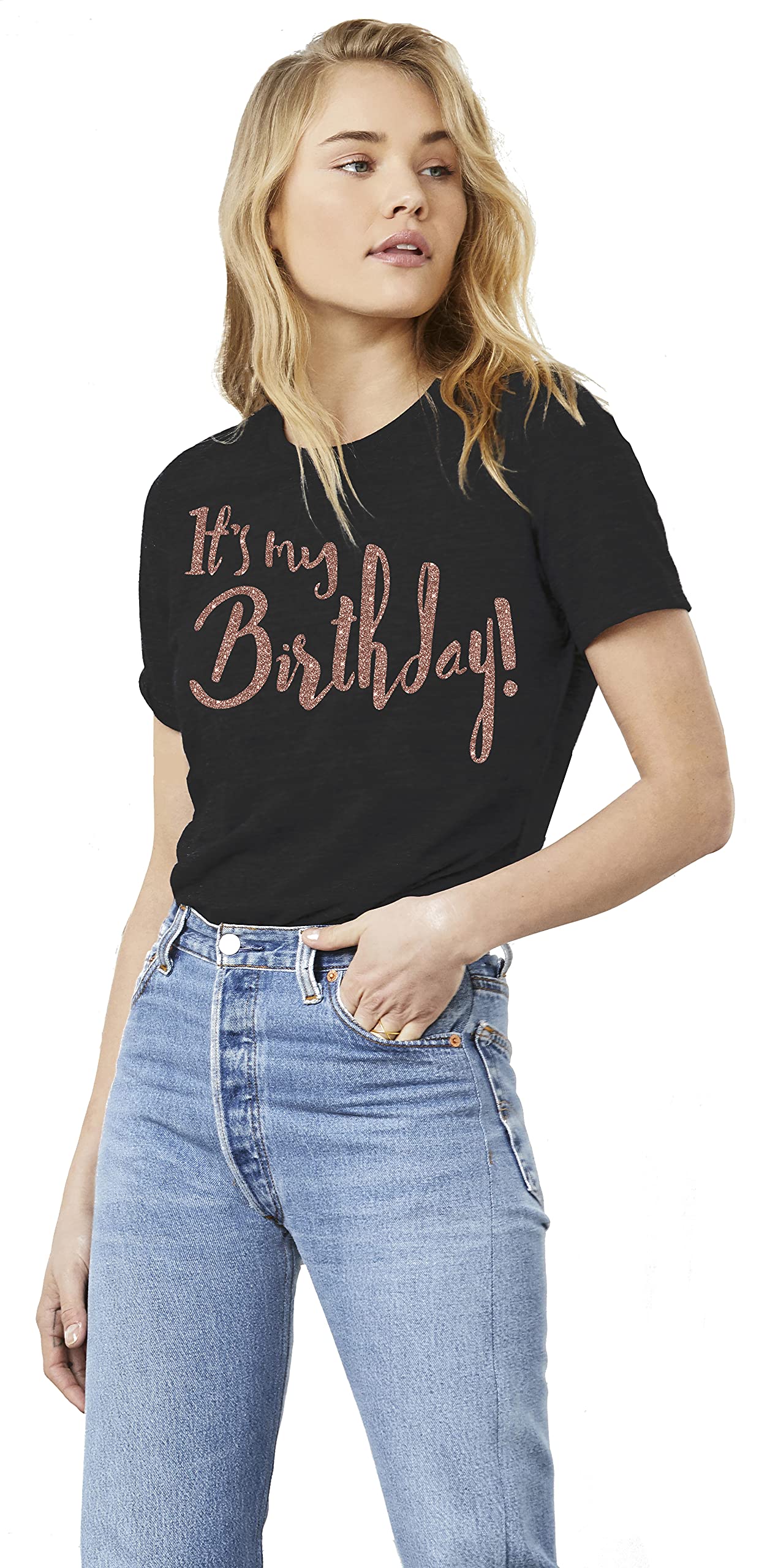 Birthday Shirt for Women - Rose Gold Modern Its My Birthday T-Shirt - Large - Black Tee(Md ItMyBdy RG) Blk/Lrg