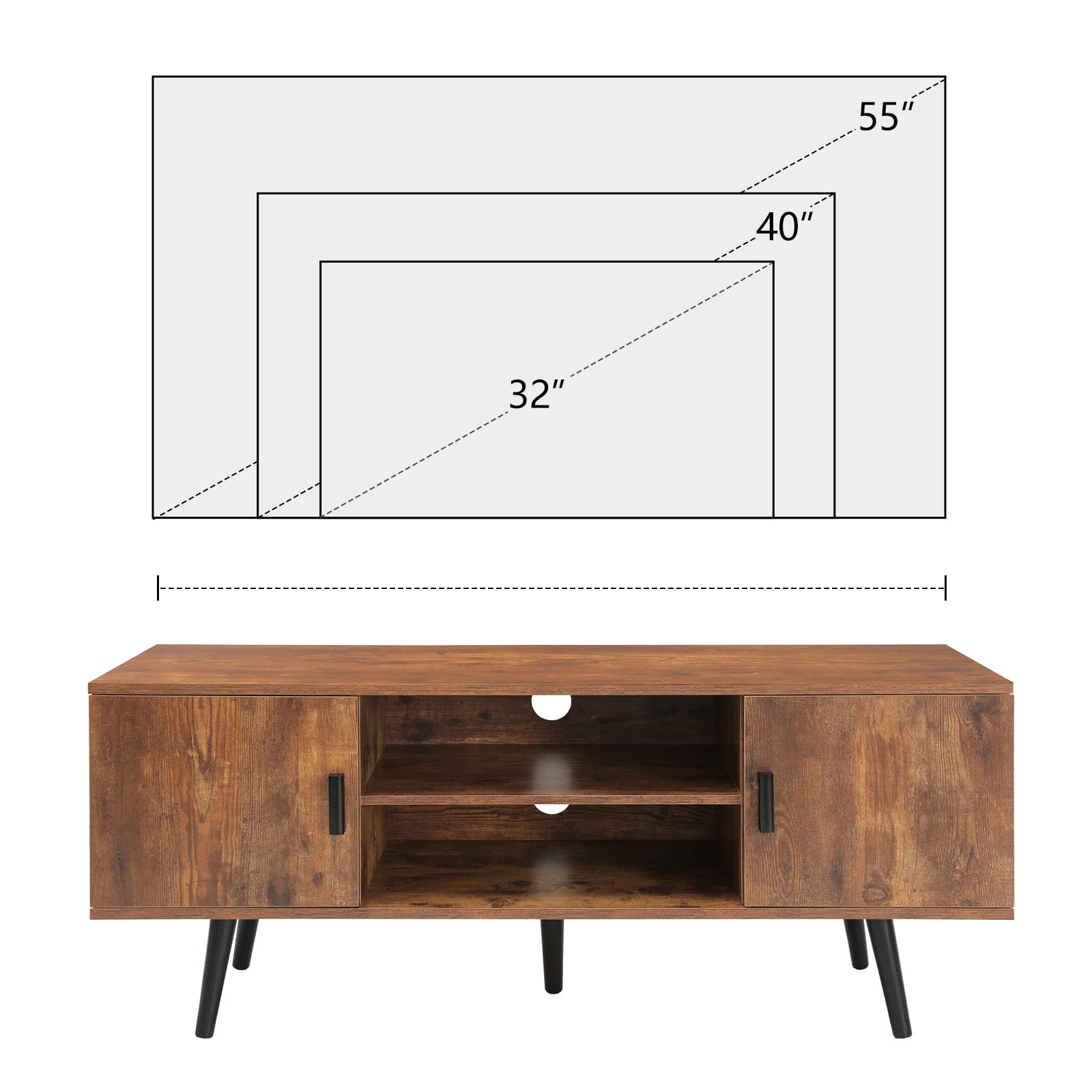 Iwell Mid Century TV Stand & Large Storage Cabinet with 2 Drawers & 2 Shelf Set, Sideboard Cupboard with Double Door, Boho Cocktail Table for Living Room, Bedroom, Kitchen, Home Office, Rustic
