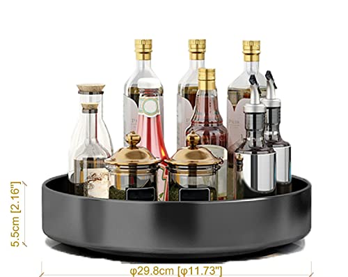 Fineget Spinning Large Metal Spice Rack Organizer for Cabinet Kitchen Lazy Susan Rotating Turntable Tiered Countertop Vertical Storage Rack Self Black (2Tier + Single Layer, 2Sets)