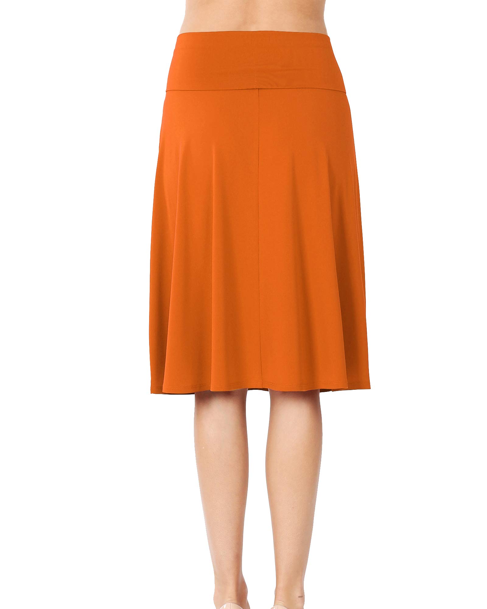 Nolabel 7502 Women's Knee Length A-Line Ruched Flared Skirt with Fold Over Elastic Waist Band Almond, Large