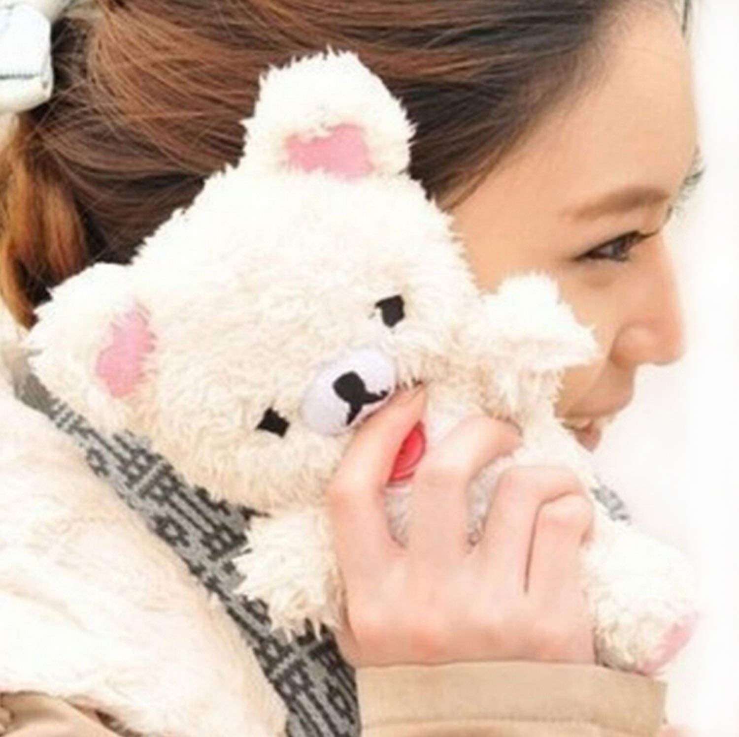 LUVI Compatible with iPhone 12/12 Pro 6.1" Case Cartoon 3D Bear Furry Plush Fuzzy Faux Fur Hair Lovely Cool Protective Cover Fluffy Fashion Luxury Winter Warm Case for iPhone 12/12 Pro White