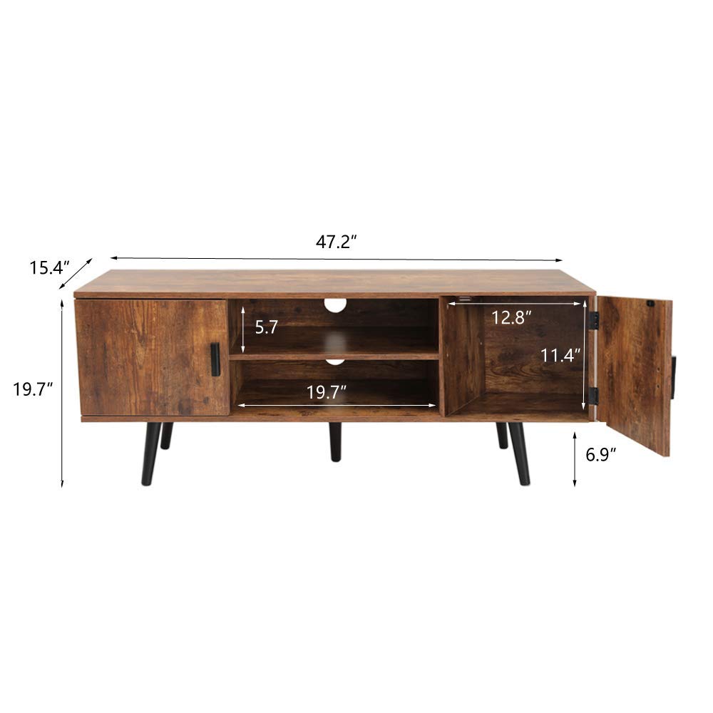 Iwell Mid Century TV Stand & Large Storage Cabinet with 2 Drawers & 2 Shelf Set, Sideboard Cupboard with Double Door, Boho Cocktail Table for Living Room, Bedroom, Kitchen, Home Office, Rustic