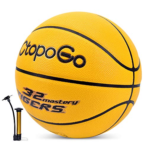 CtopoGo Basketball 29.5" PU Leather Street Basketballs Streetball for Indoor Outdoor Games, Official Size 7 Basketballs Training/Match Basketball (Yellow)