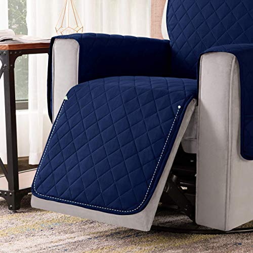 CHUN YI Recliner Chair Cover Reversible Small Recliner Slipcover for Dogs Seat Width to 25 Inch Washable Recliner Chair Protector with Elastic Adjustable Strap for Kids and Pets (Small, Navy)