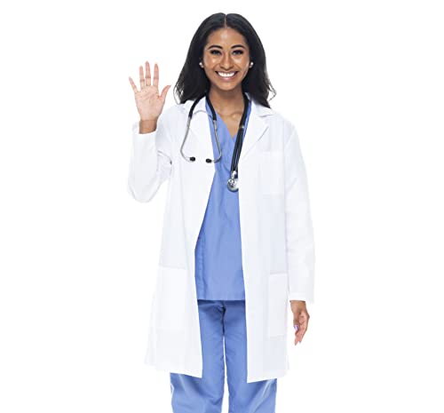 TALVANIA Women's Lab Coat White Long Sleeve Coats Cotton Laboratory Uniform Doctor Nurse Coat (Large)