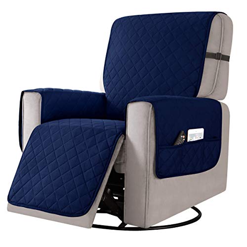 CHUN YI Recliner Chair Cover Reversible Small Recliner Slipcover for Dogs Seat Width to 25 Inch Washable Recliner Chair Protector with Elastic Adjustable Strap for Kids and Pets (Small, Navy)