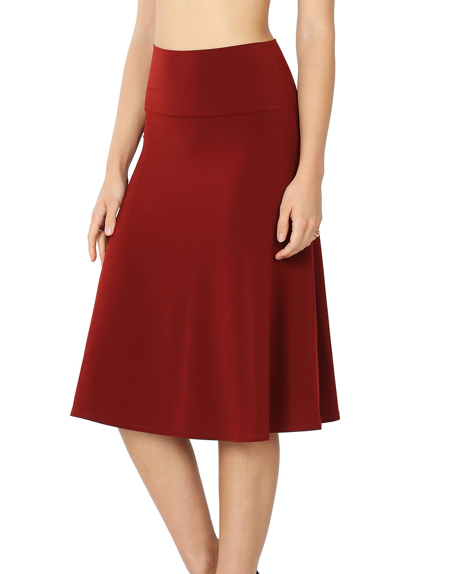 Nolabel 7502 Women's Knee Length A-Line Ruched Flared Skirt with Fold Over Elastic Waist Band Almond, Large