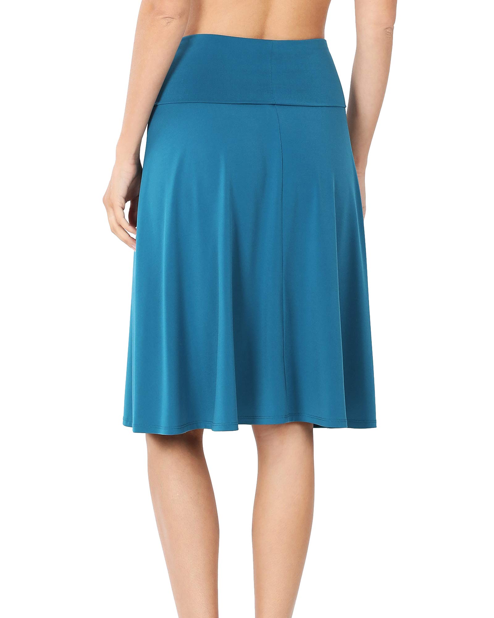 Nolabel 7502 Women's Knee Length A-Line Ruched Flared Skirt with Fold Over Elastic Waist Band Almond, Large