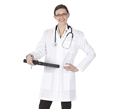 TALVANIA Women's Lab Coat White Long Sleeve Coats Cotton Laboratory Uniform Doctor Nurse Coat (Large)