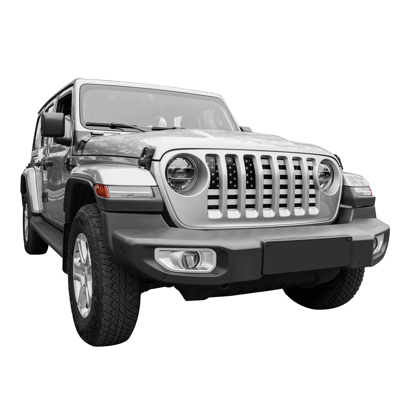 V8 GOD for Jeep Grill Insert Mesh Grille Deflector US Flag for Jeep Wrangler JL & Jeep Gladiator JT 2018-2025 - Black and White