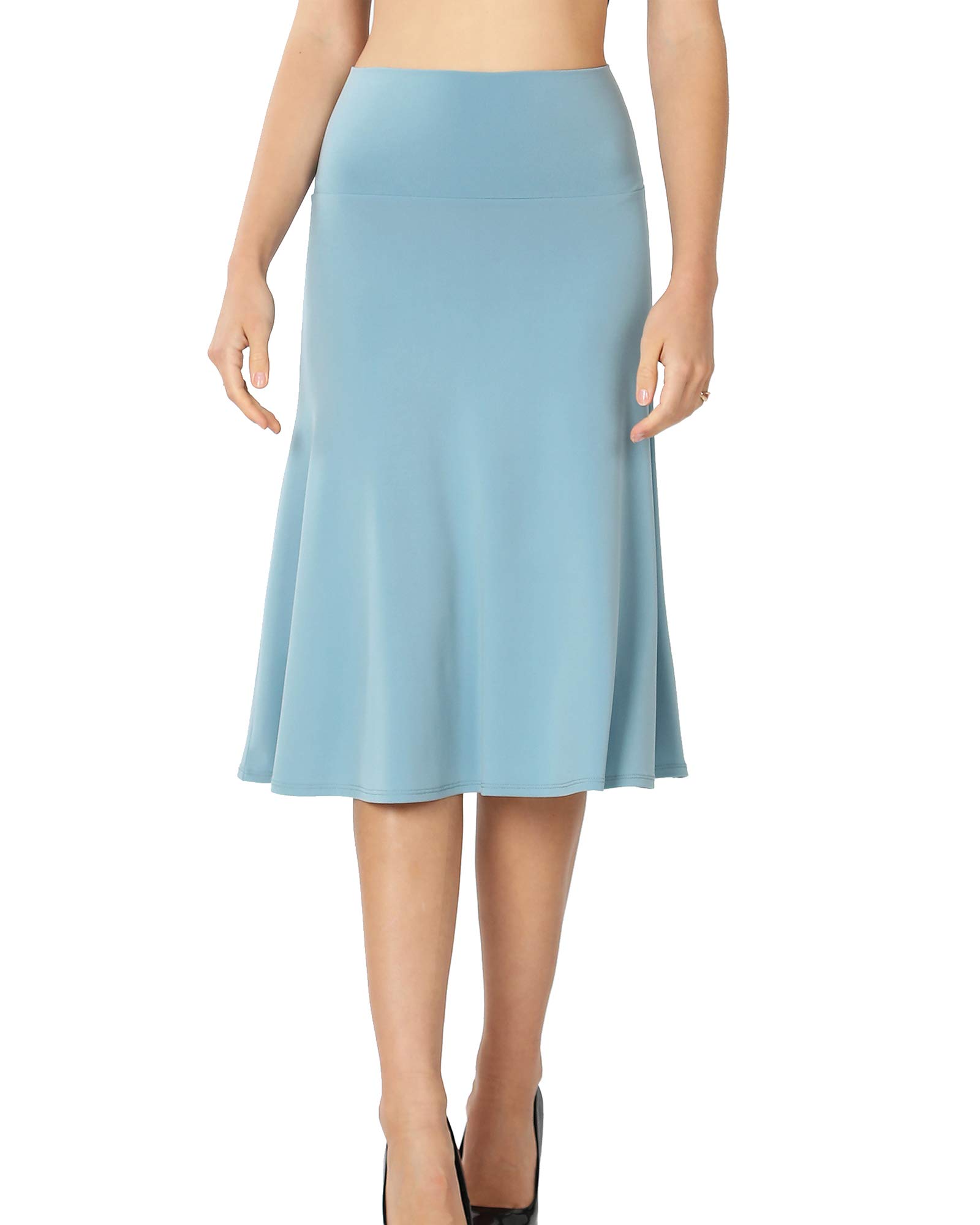 Nolabel 7502 Women's Knee Length A-Line Ruched Flared Skirt with Fold Over Elastic Waist Band Almond, Large