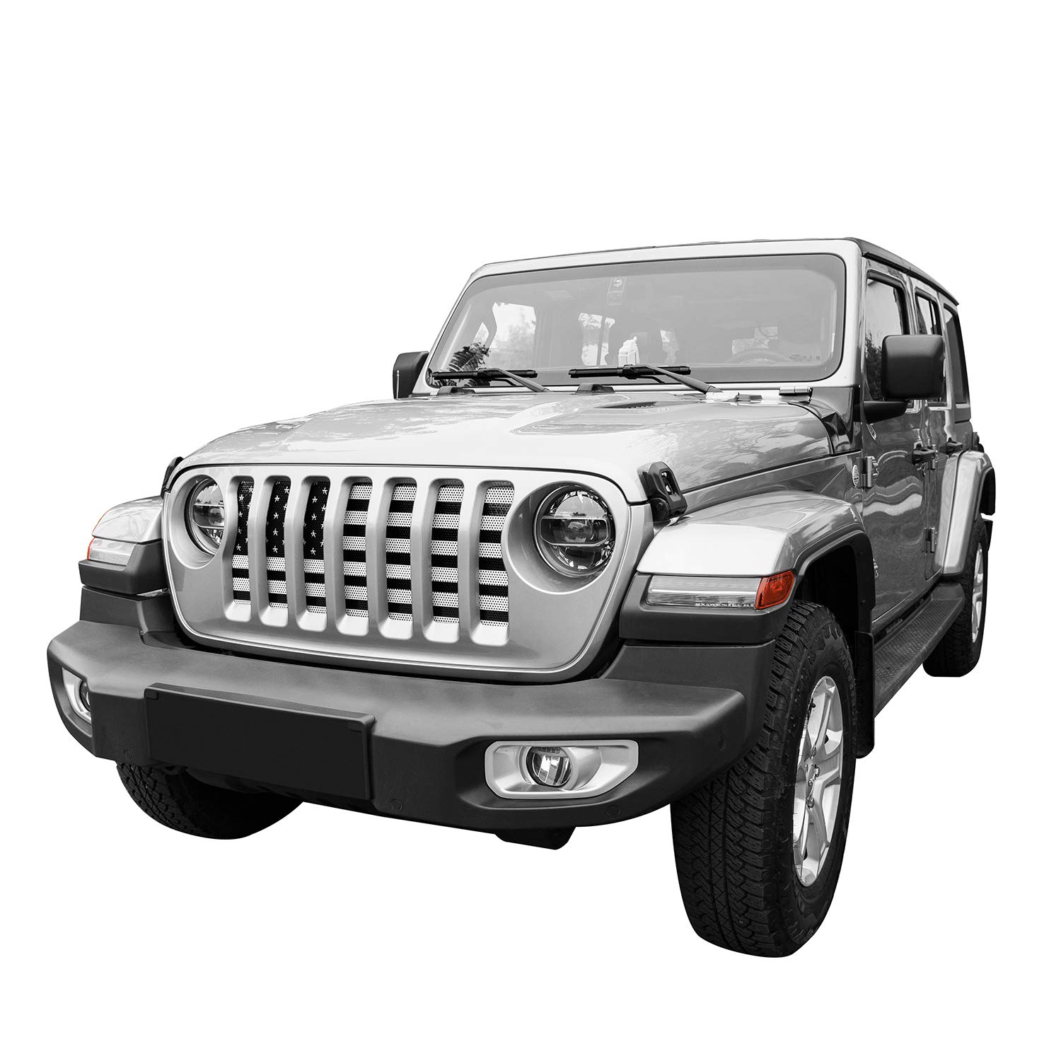 V8 GOD for Jeep Grill Insert Mesh Grille Deflector US Flag for Jeep Wrangler JL & Jeep Gladiator JT 2018-2025 - Black and White
