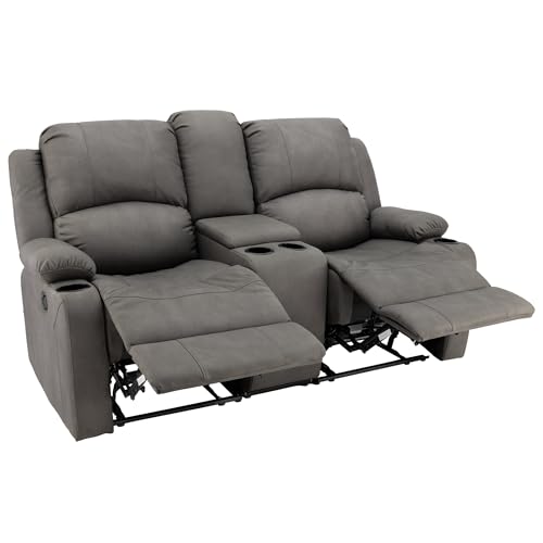 Camper Comfort 67" Wall Hugger Reclining | RV Theater Seats | Double Recliner RV Sofa & Console | RV Couch | RV Theater Seating | RV Furniture (Manual, Slate)